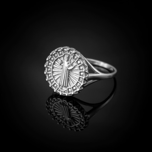 Sterling Silver St Benedict Women's Spiritual Protection Ring