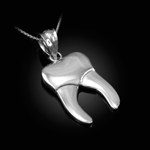 Polished Sterling Silver Molar Tooth Dental Charm Necklace