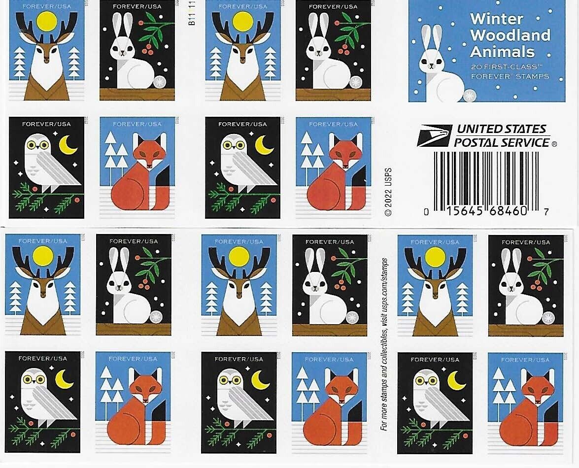 Winter Woodland Animals USPS Forever Postage Stamps
