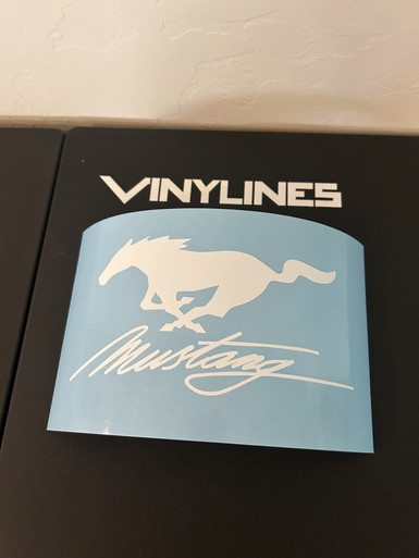 Mustang Script Text with Horse Facing Left Decal
