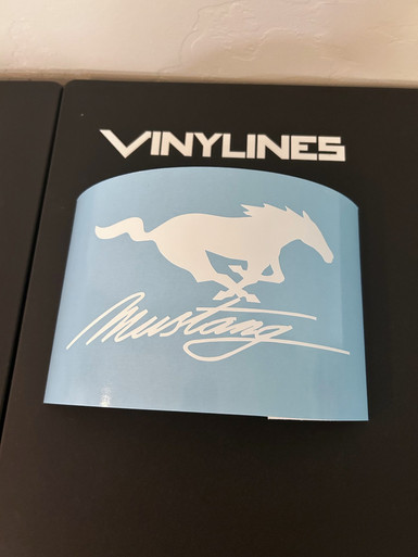 Mustang Script Text with Horse Facing Right Decal