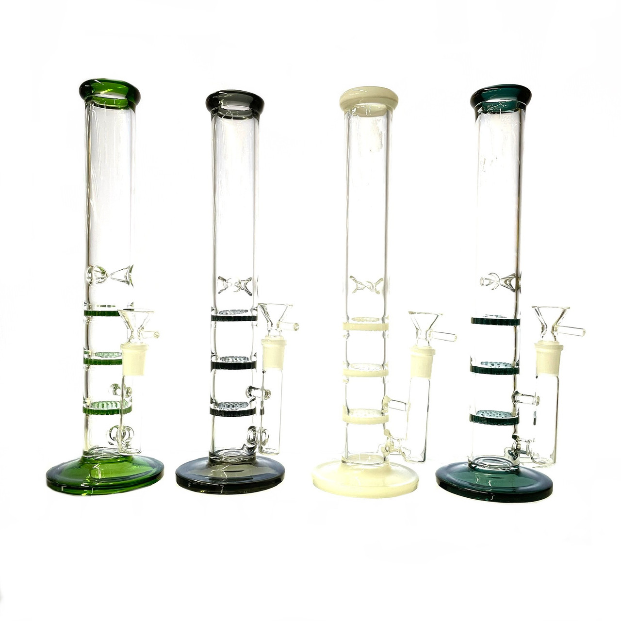 Triple Honeycomb Stack 12"x4" Glass Water Pipe (Assorted Colors) - Puffr