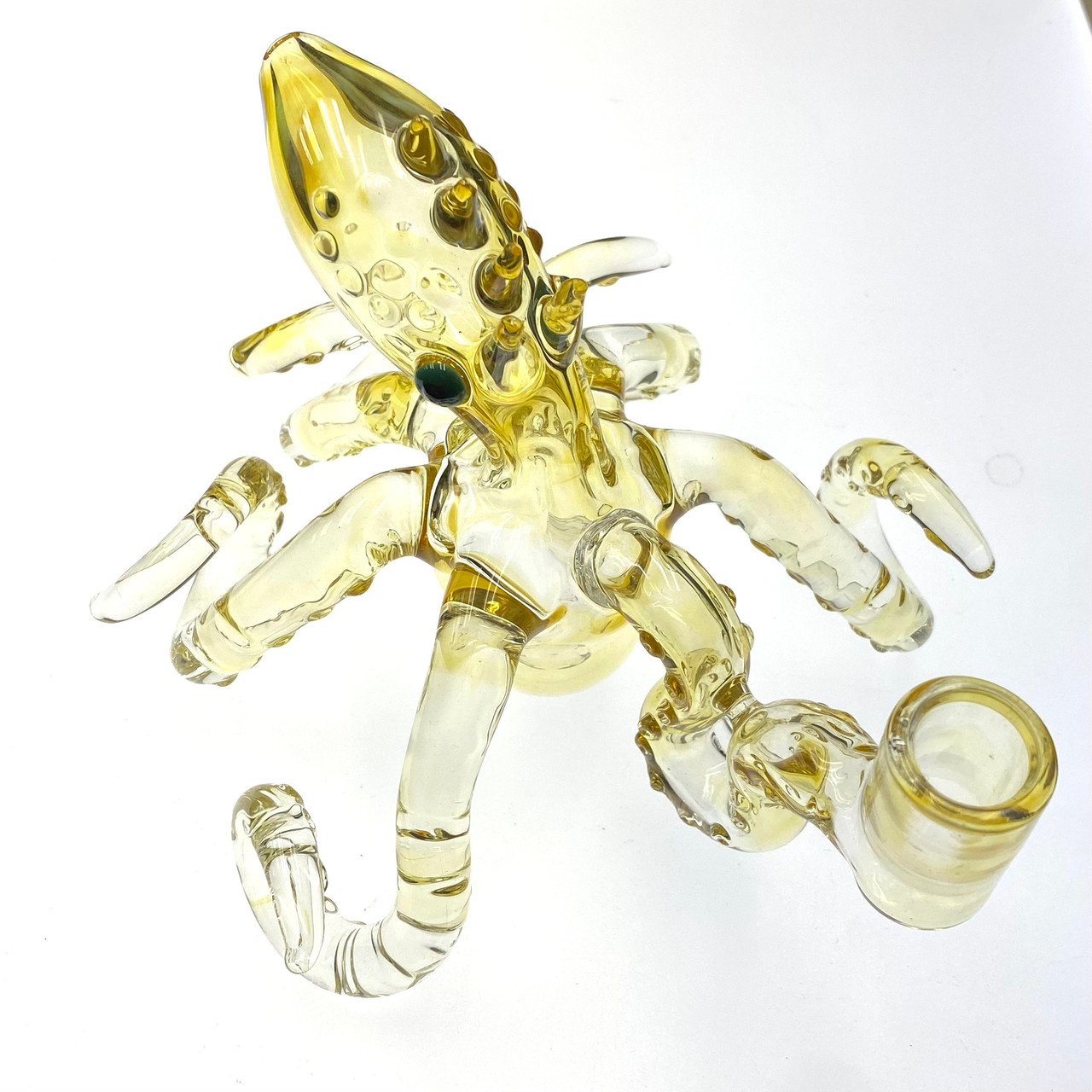 Gold Fumed Insane Octopus Glass Water Pipe Rig 6.7" - Puffr