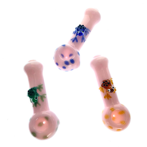 Cute Frog on Pink Pipe Gecko Pipe 4"- Assorted Color Frogs+ - Puffr