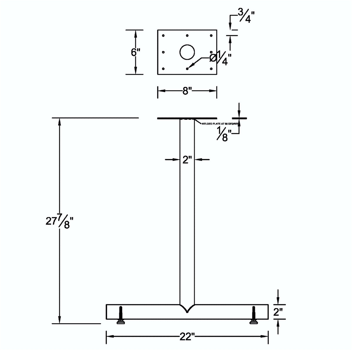 T-Shaped Metal Table Base with Adjustable Glides for 24"-deep Worktops ...