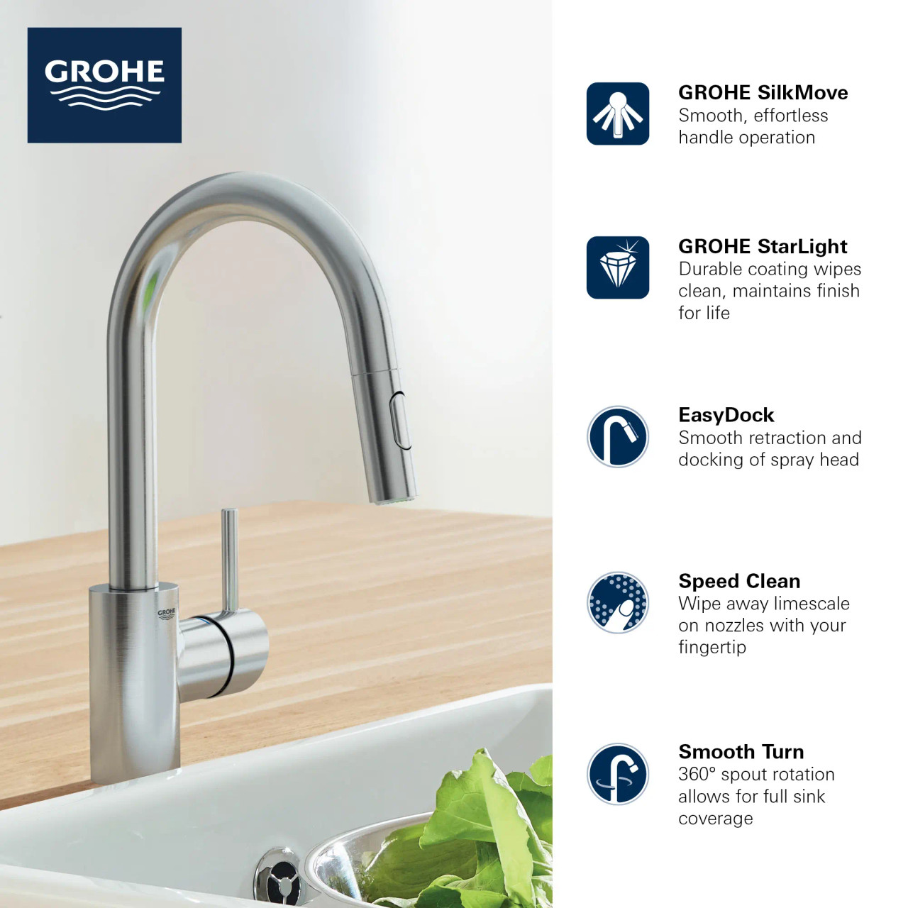 Grohe Concetto Single-Handle Pull Down Kitchen Faucet StarLight Chrome