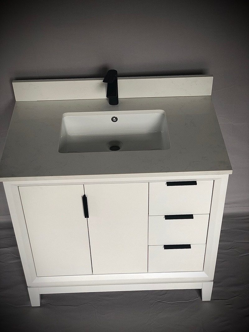 Nicky 36" Bathroom Vanity White / Super White Quartz Top - York Taps