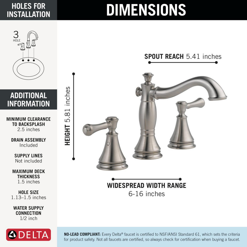 Delta CASSIDY Two Handle Widespread Bathroom Faucet Stainless Steel ...