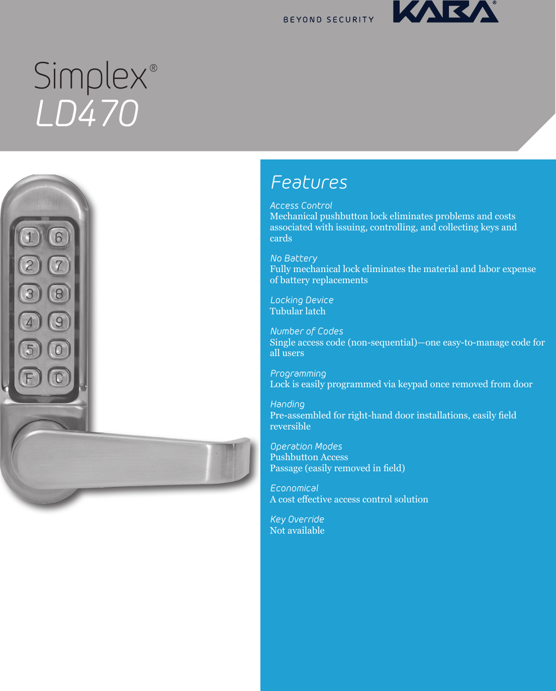 Dormakaba Simplex LD450/470 Mechanical keyless lock.