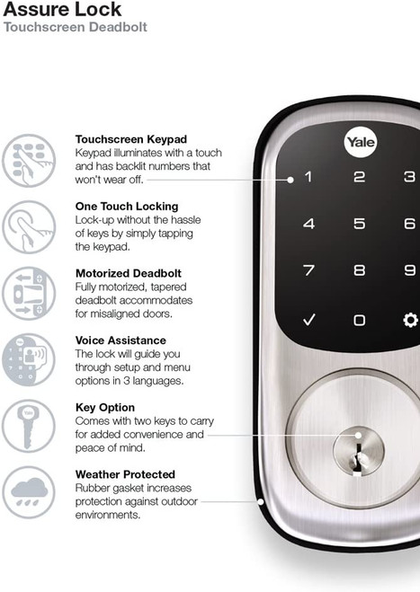 Yale Security YRD226-ZW2-619 YRD226ZW2619 Touchscreen Deadbolt, Satin ...