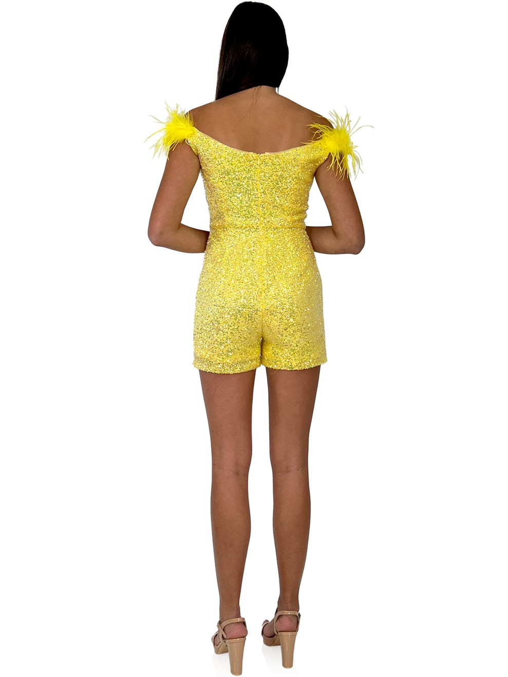 Feather shoulder iridescent Rompers