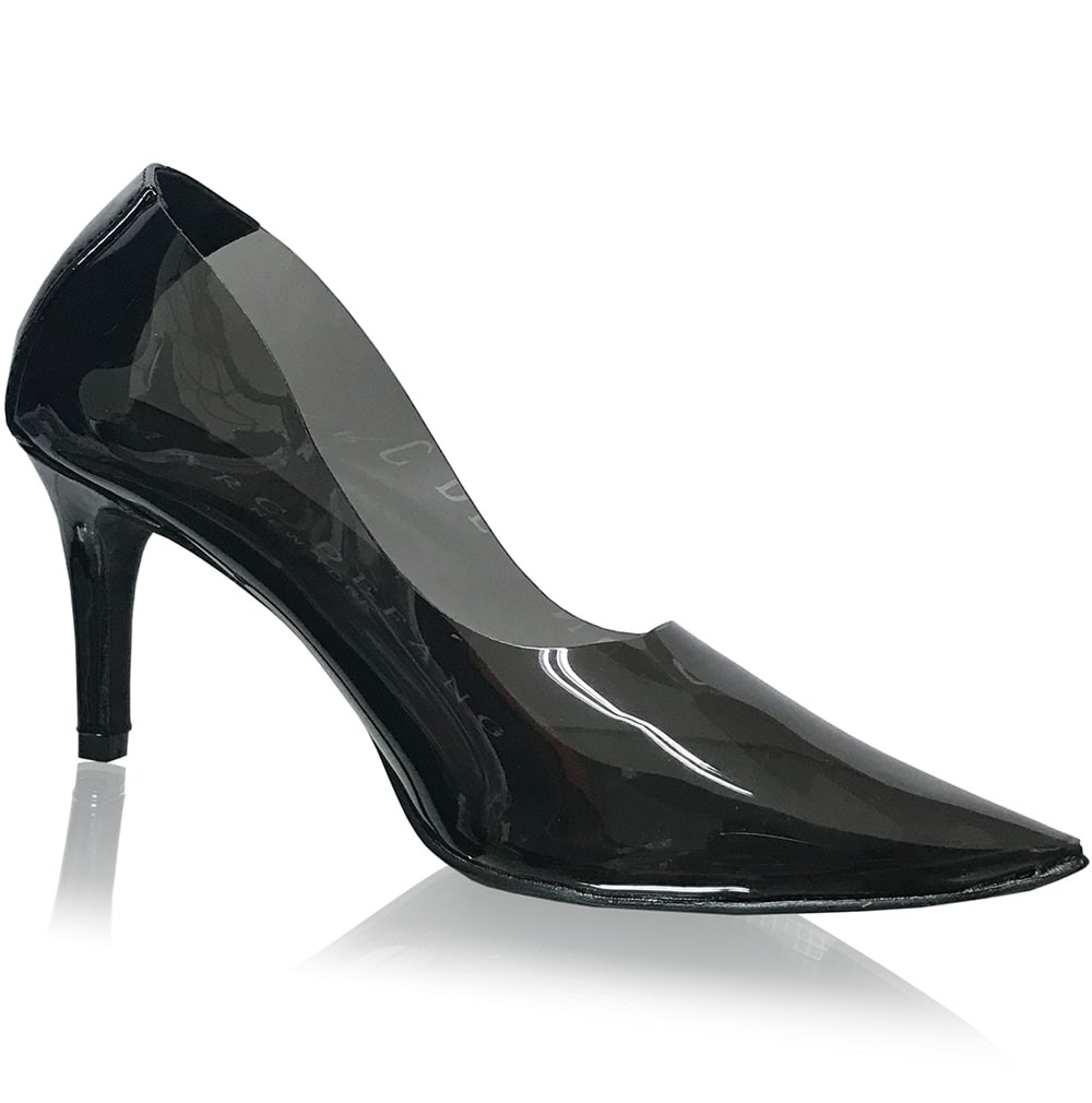 Clear pointed toe pumps