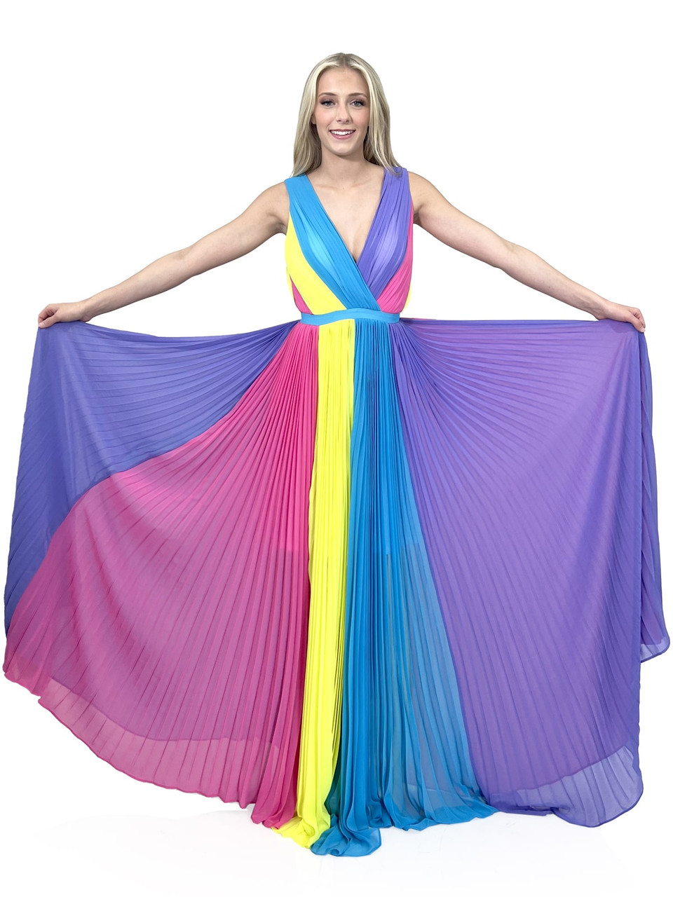 Rainbow Pleated Prom Dress