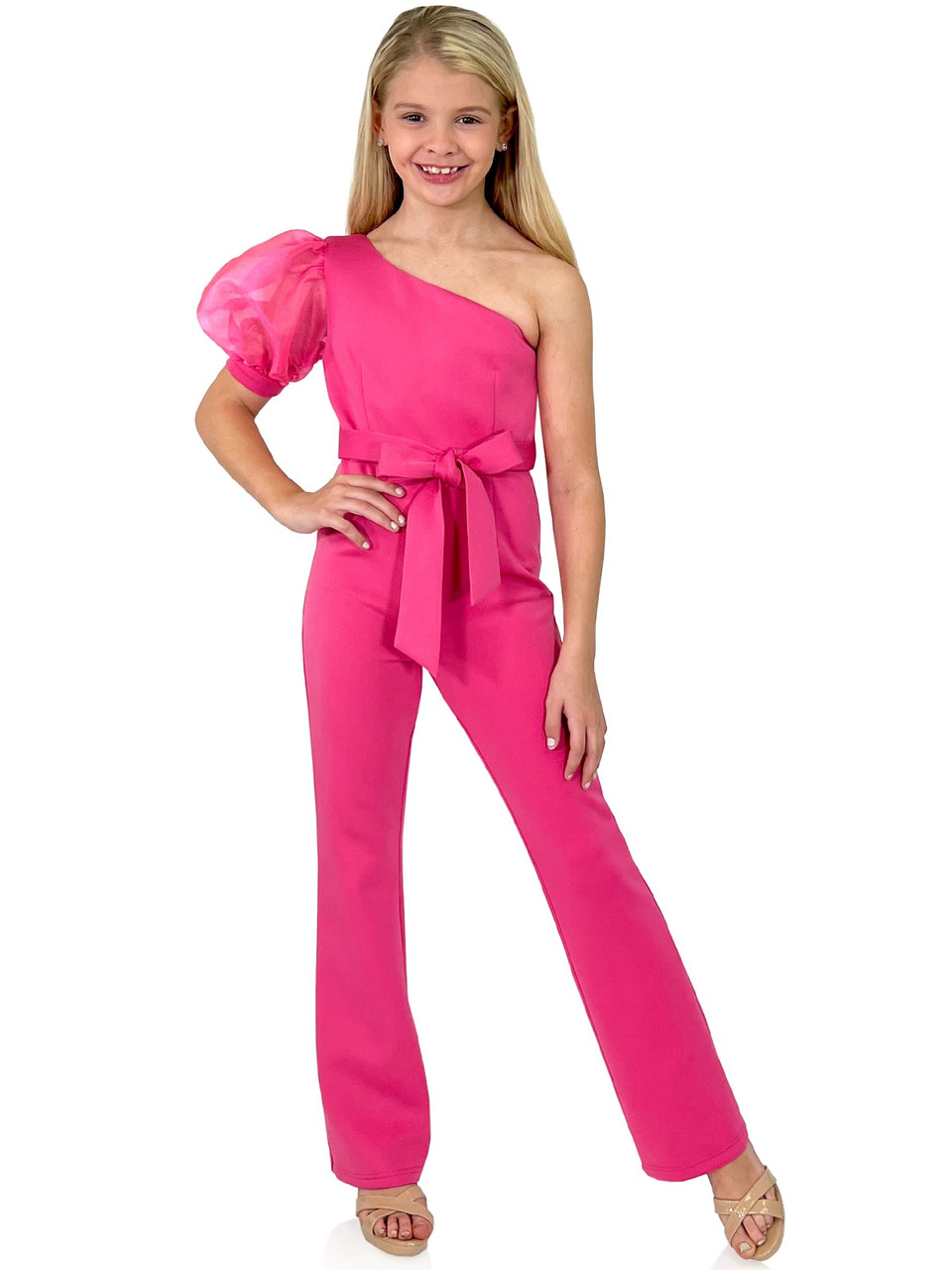 Single puffy sleeve interview jumpsuit