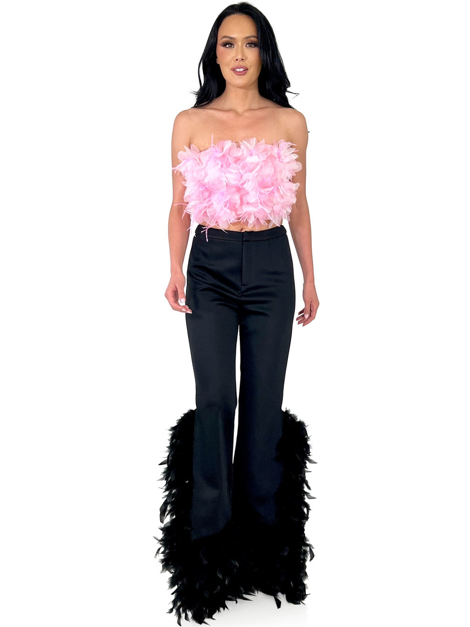 Floral top feather bottom couture Fun Fashion