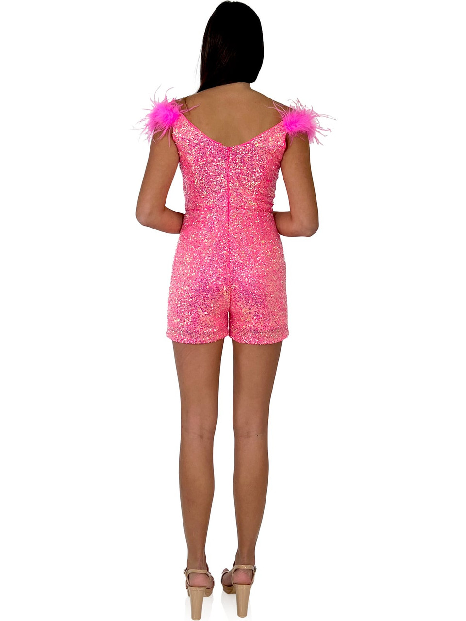 Feather shoulder iridescent Rompers