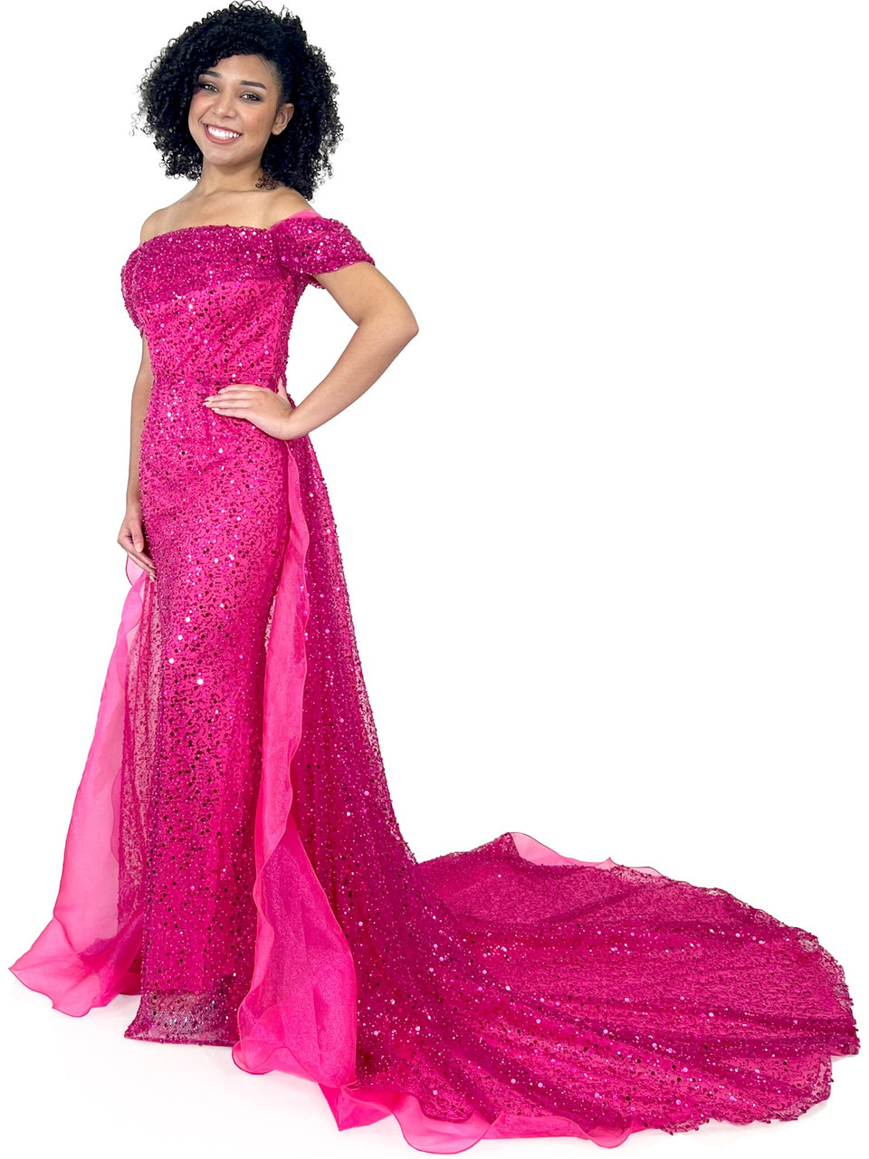 Fully beaded long overskirt pageant gown