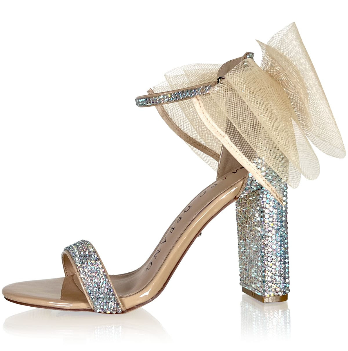 AB Crystals 4" Mesh Bow Block Heels