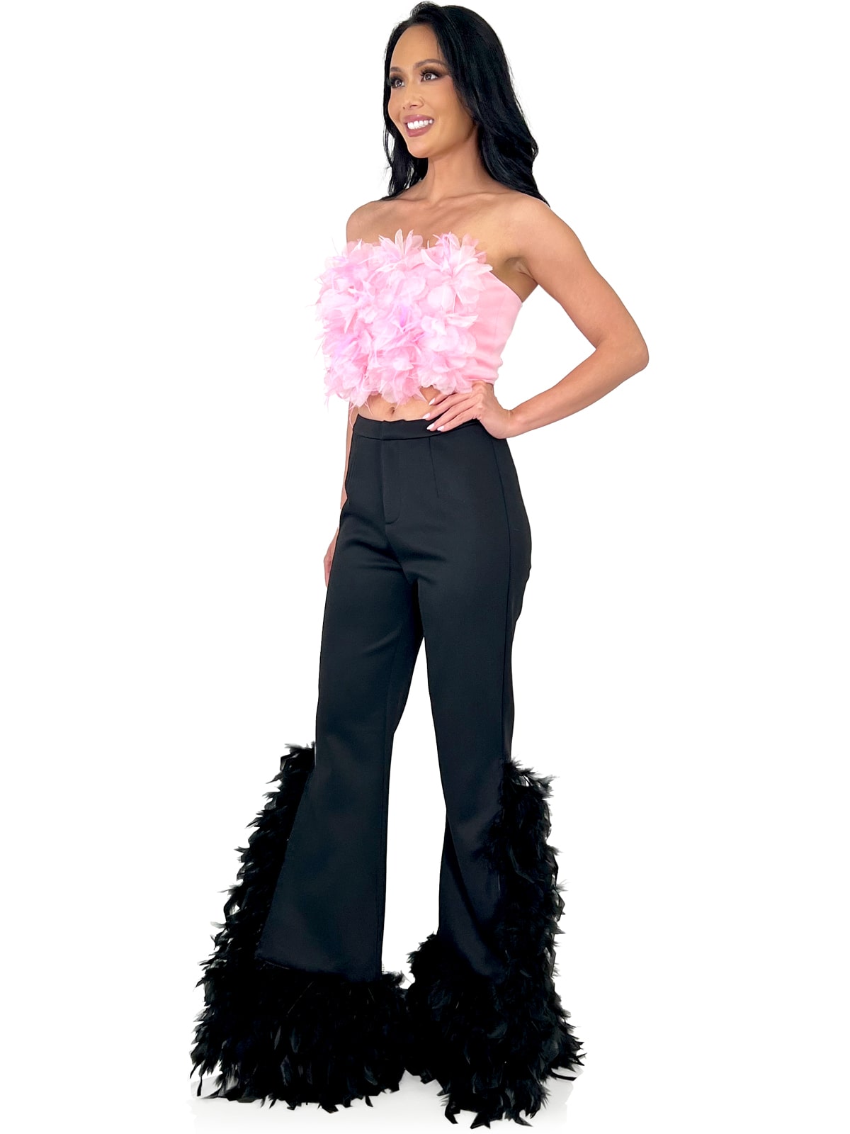 Floral top feather bottom couture Fun Fashion