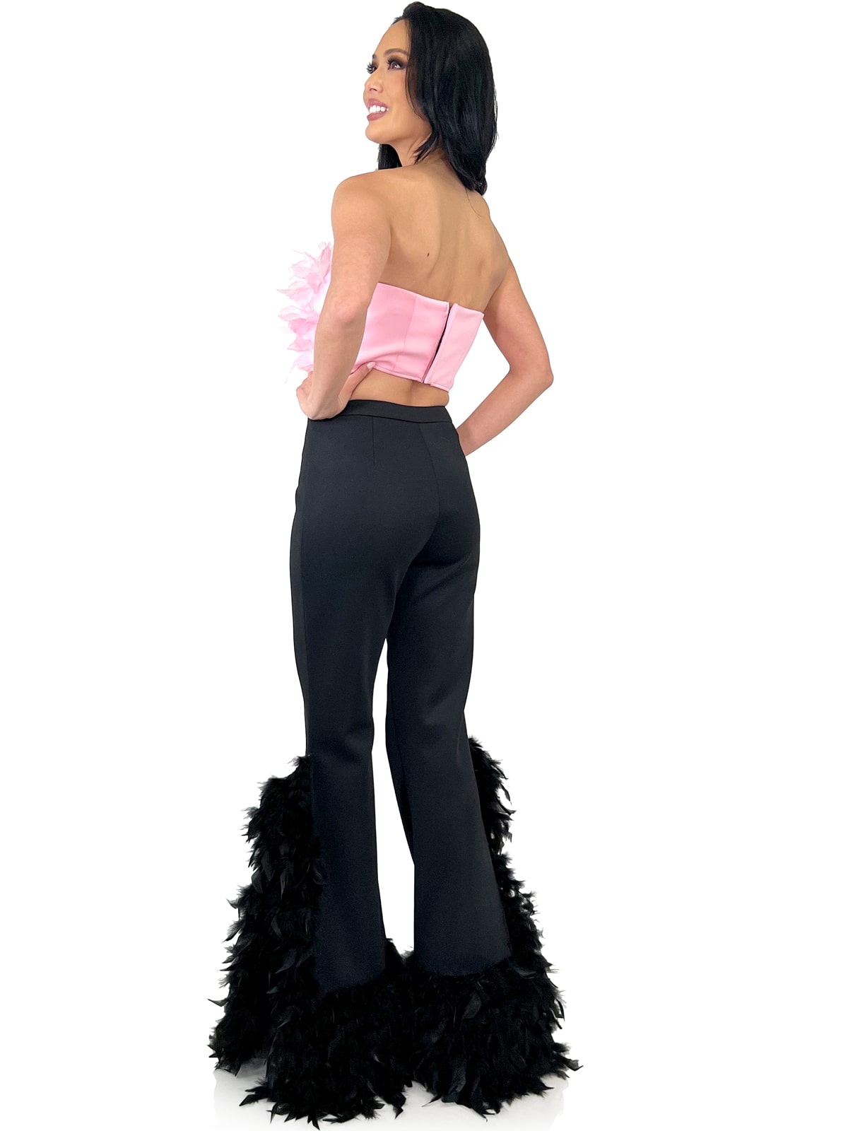 Floral top feather bottom couture Fun Fashion