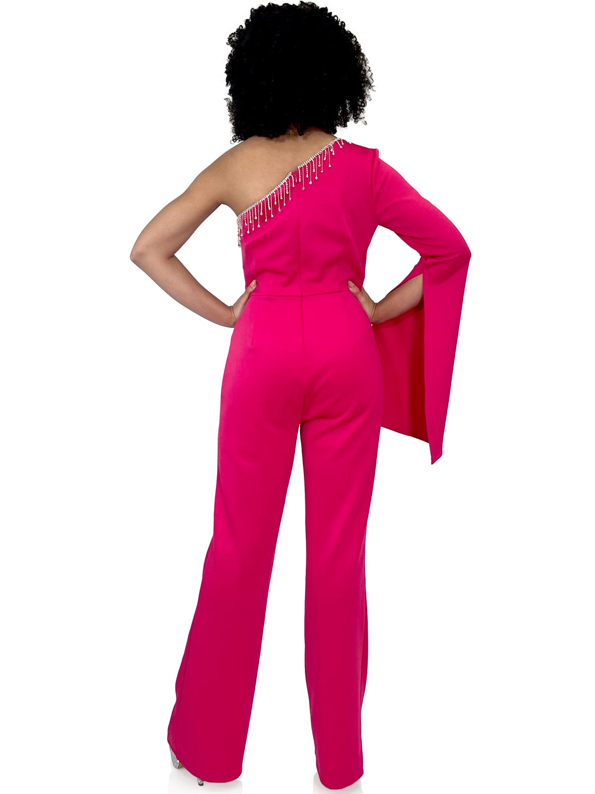 Single shoulder beaded neck interview jumpsuit