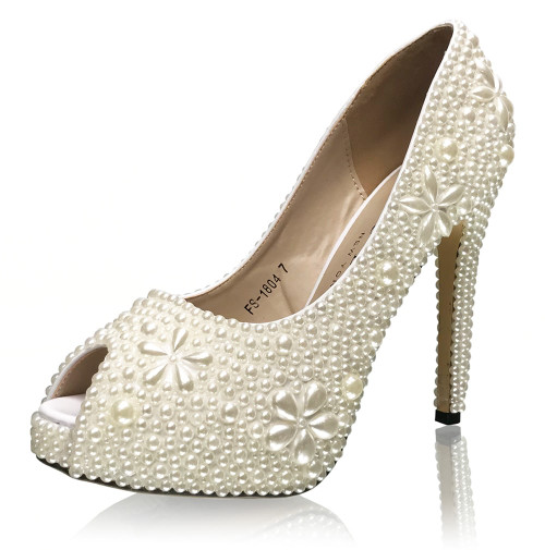 Jillian Spano - Bridal Pearl Pump with Floral motif