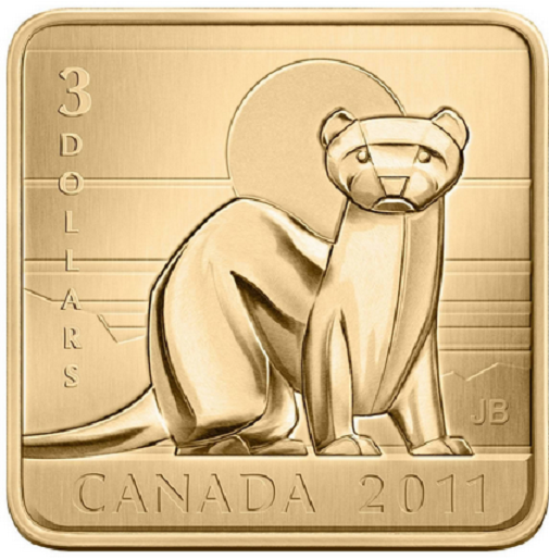 2011 $3 SQUARE SHAPED GOLD PLATED SILVER COIN - BLACK-FOOTED FERRET ...