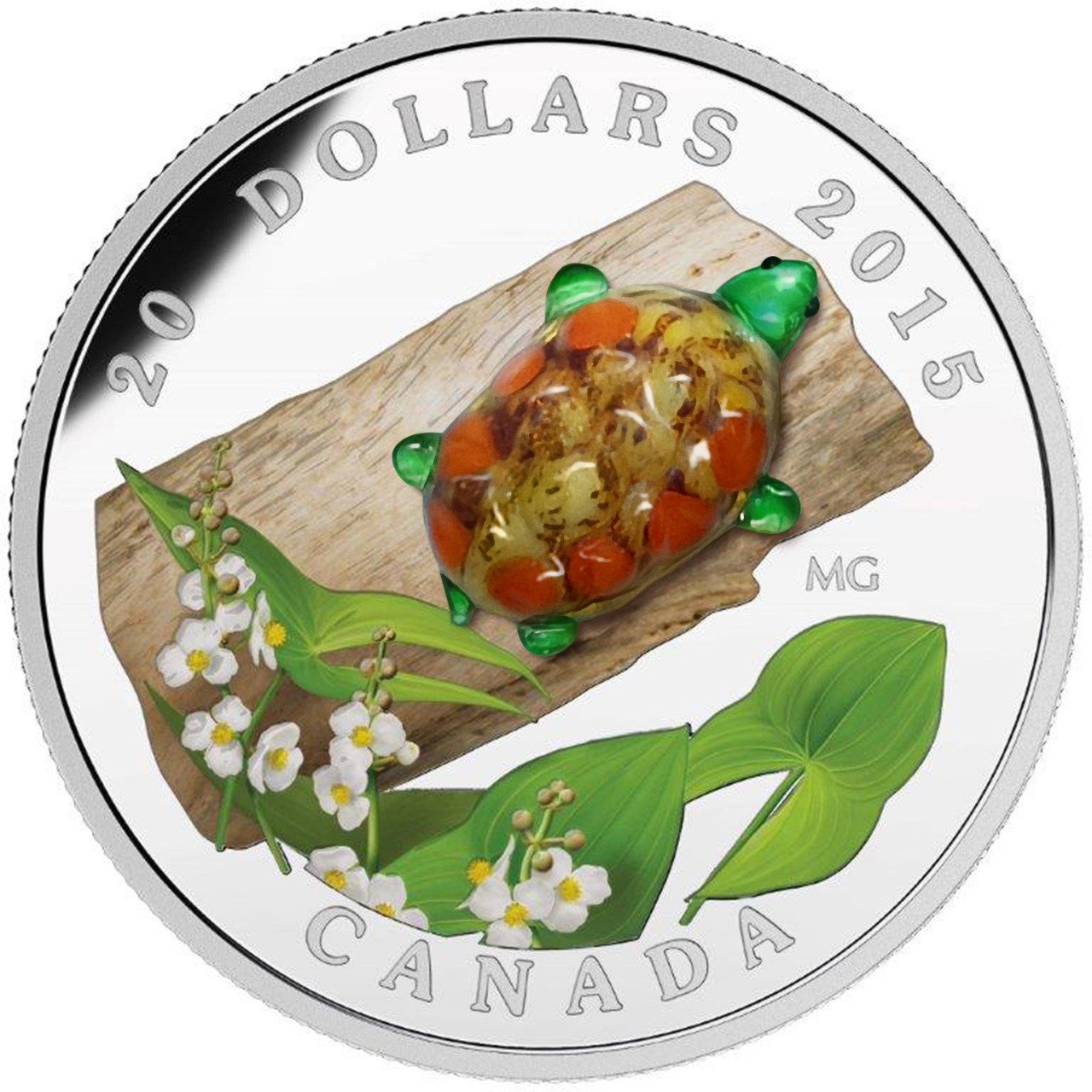 2015 $20 FINE SILVER COIN VENETIAN GLASS TURTLE WITH BROADLEAF ...
