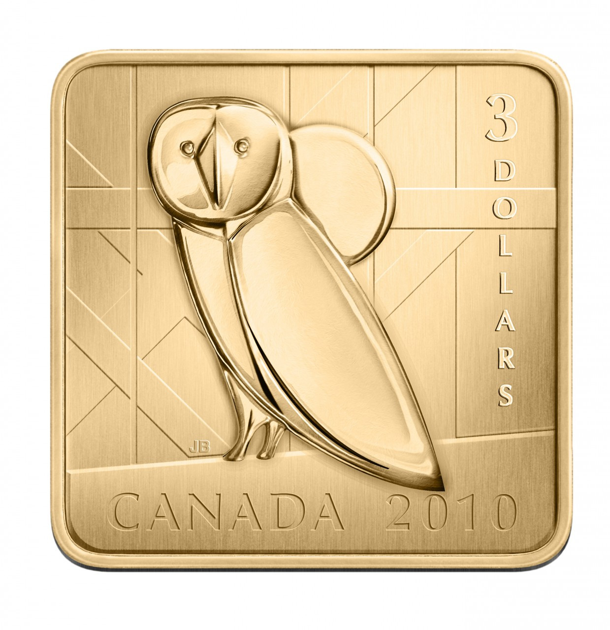 2010 $3 SQUARE SHAPED GOLD PLATED SILVER COIN - BARN OWL WILDLIFE ...