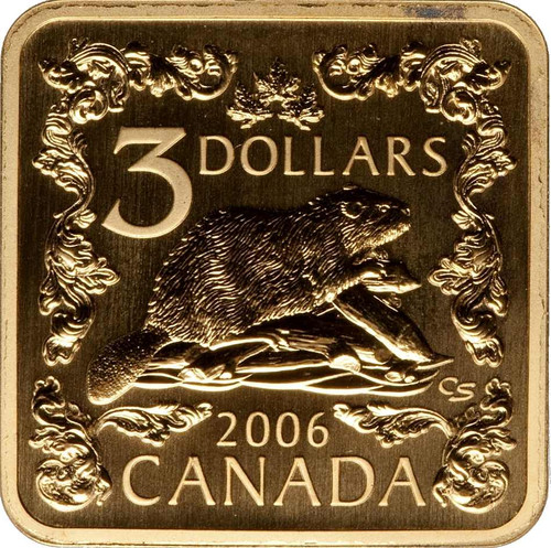 2006 $3 STERLING SILVER SQUARE COIN THE BEAVER - West Edmonton Coin & Stamp