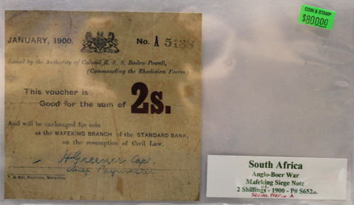 SOUTH AFRICA ANGLO-BOER WAR 2 SHILLING MAFEKING SIEGE NOTE - JAN 1900 ...