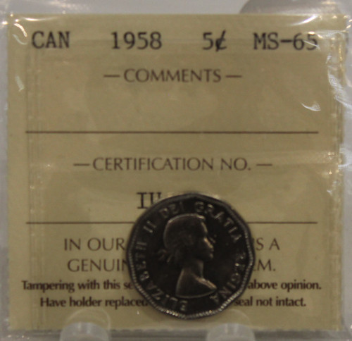 1958 CIRCULATION 5-CENT COIN MS-65 - West Edmonton Coin & Stamp