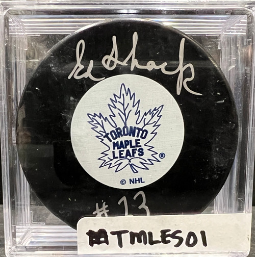TORONTO MAPLE LEAFS - EDDIE SHACK AUTO PUCK - West Edmonton Coin & Stamp