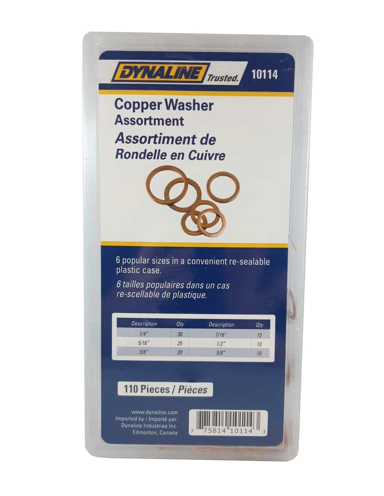 Dynaline 10114 Copper Flat Washer Assortment 110 Pieces/ 6 Sizes