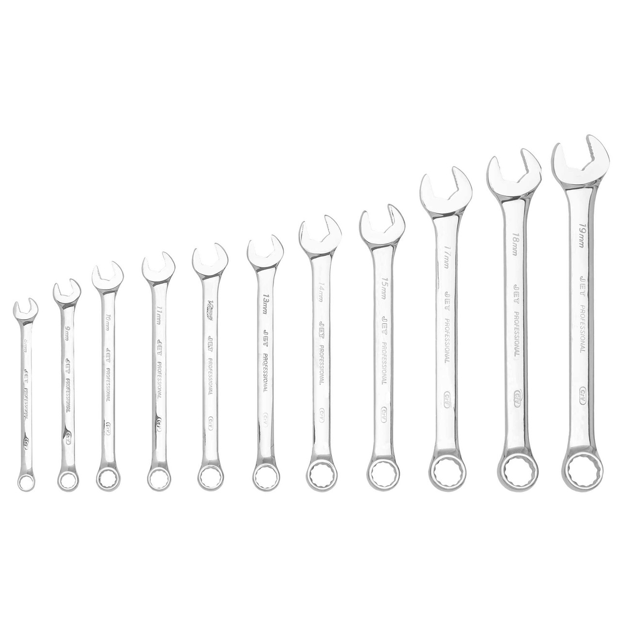 Metric Fully Polished Long Combination Wrench Set 11-Piece