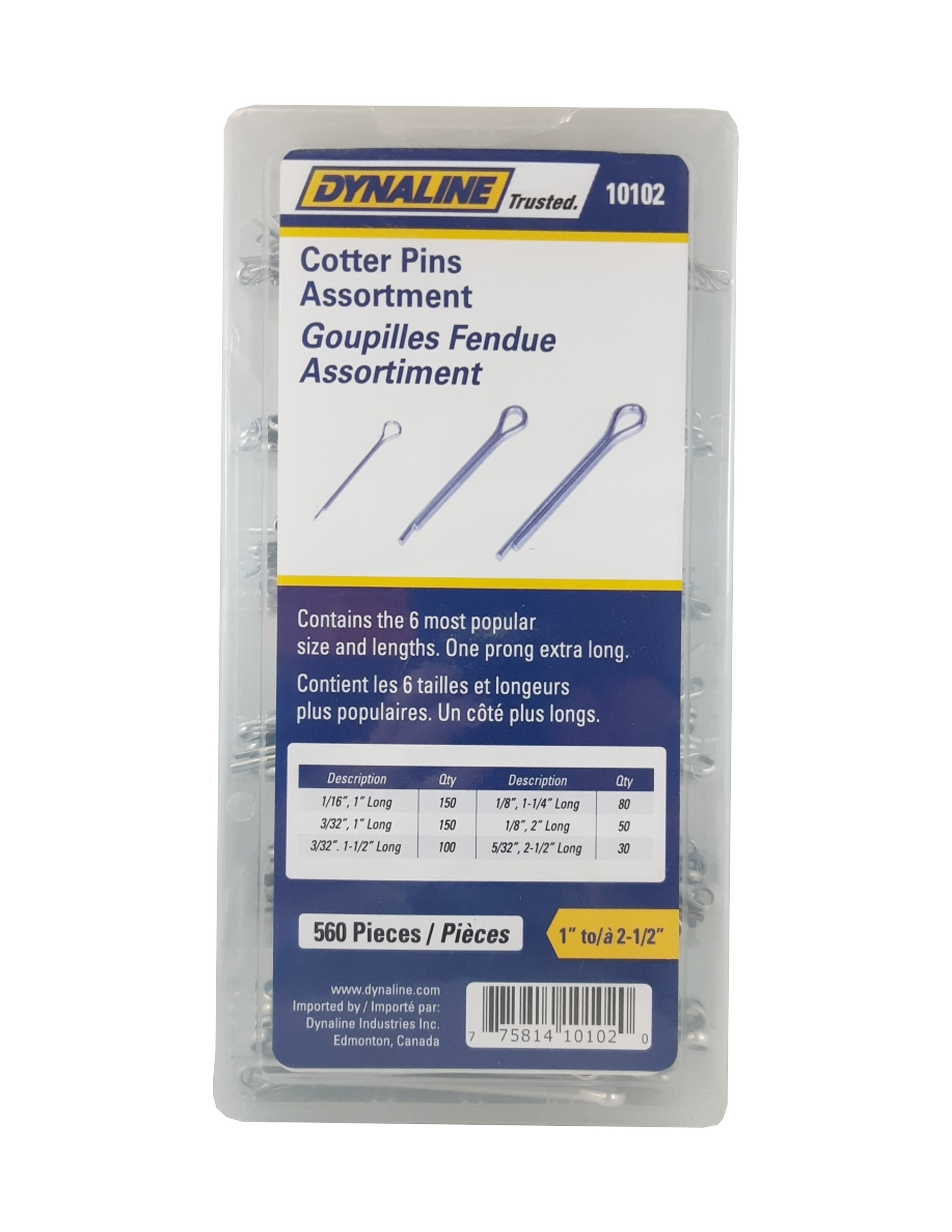 Dynaline 10102 ASSORTMENT COTTER PIN 560 Pieces/ 6 Sizes