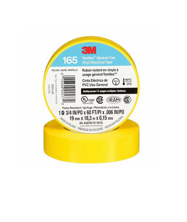 3M 165YL4A Temflex General Use Vinyl Electrical Tape 165, Yellow
