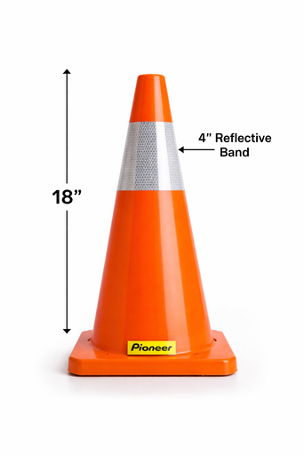 Pioneer 181N 18″ Premium PVC Flexible Safety Cone with 4″ Reflective Band