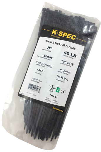 Techspan E8400C Black Standard Cable Tie 8"