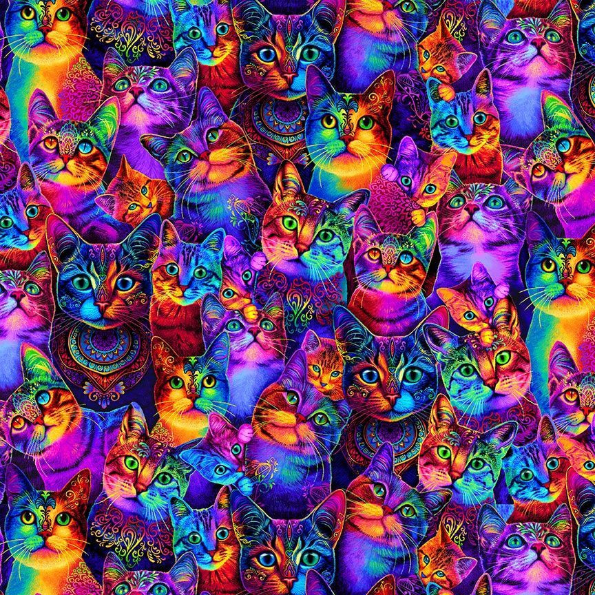 Cotton Print Yarmulkes PACKED RAINBOW CATS - yarmulkes.com