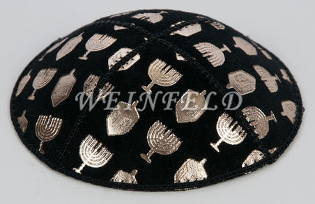 Genuine Suede Yarmulke - Metallic Embossed - GOLD METALIC CHANUKAH ...