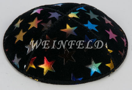 Genuine Suede Yarmulke - Metallic Embossed - COLORED METALIC BIG STARS ...
