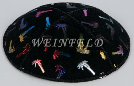Genuine Suede Yarmulke - Metallic Embossed - COLORED METALIC PALM TREES ...
