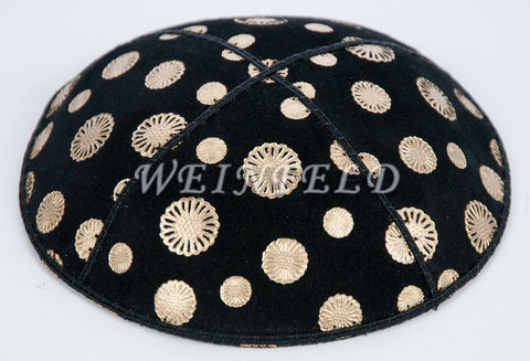 Genuine Suede Yarmulke - Metallic Embossed - GOLD METALIC SUNFLOWERS ...