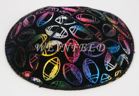 Genuine Suede Yarmulke - Metallic Embossed - COLORED METALIC FOOTBALLS ...