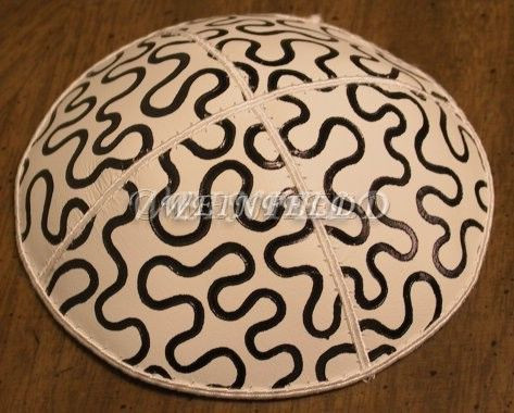 Genuine Suede Yarmulkas - WHITE Metallic Embossed - BLACK Metalic ...