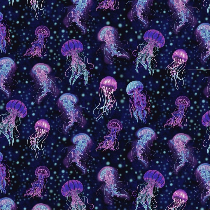 Cotton Print Yarmulkes BIOLUMINESCENT JELLYFISH 8" - yarmulkes.com