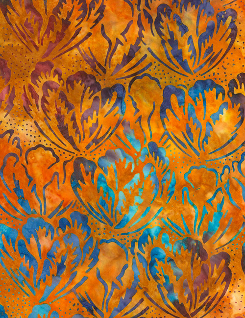 Cotton Print Yarmulkes Hibiscus Batik - SUNSET - yarmulkes.com