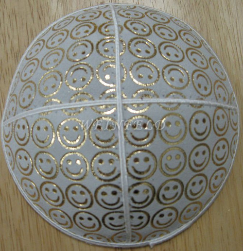 Genuine Suede Yarmulkas - WHITE Metallic Embossed - GOLD Metalic Smiley ...