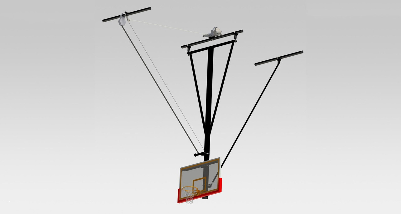 CEILING SUSPENDED FORWARD FOLD, REAR-BRACED BACKSTOP